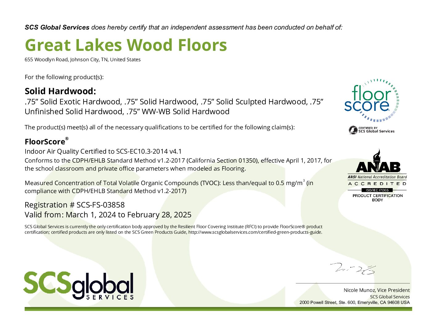 FloorScore® Certificates | Great Lakes Flooring | Quality. Service ...